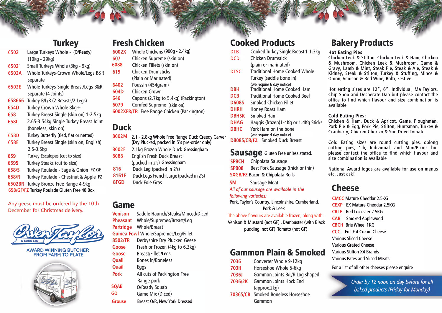 Catering Christmas Products Codes - Owen Taylor